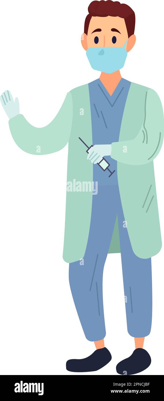 Male nurse with syringe illustration in color cartoon style. Editable ...