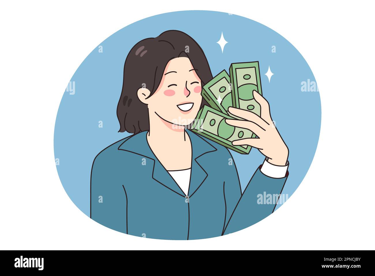 Smiling businesswoman hold dollar banknotes in hands excited with job ...