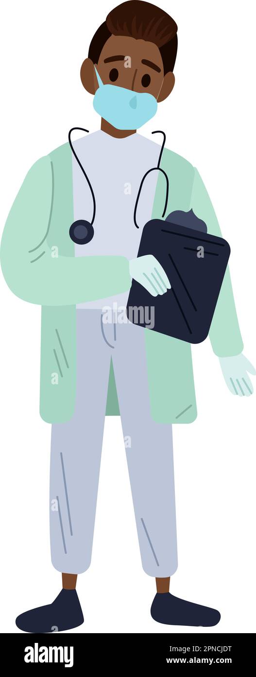 Dark-skinned man doctor illustration in color cartoon style. Editable ...