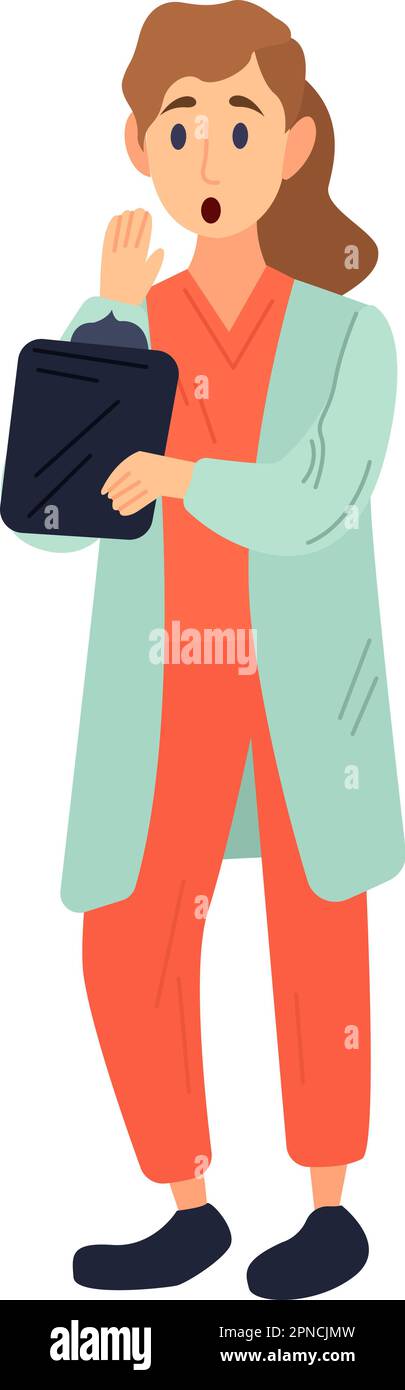 Concerned nurse with folder illustration in color cartoon style ...