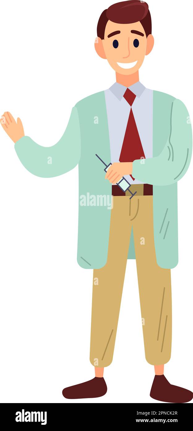 Smiling doctor with syringe illustration in color cartoon style ...