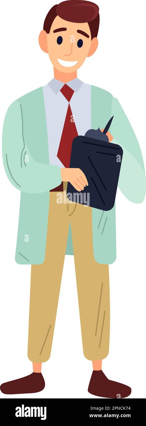 Smiling doctor with folder illustration in color cartoon style ...