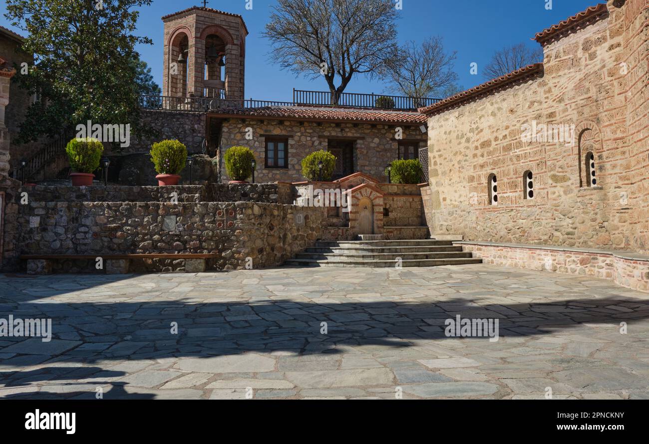 Courtyard inside the Monastery of Great Meteoron in Spring, Meteora ...