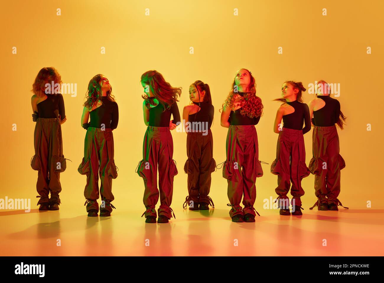 Group of little girls, children, hip-hop dancer in sport style clothes ...