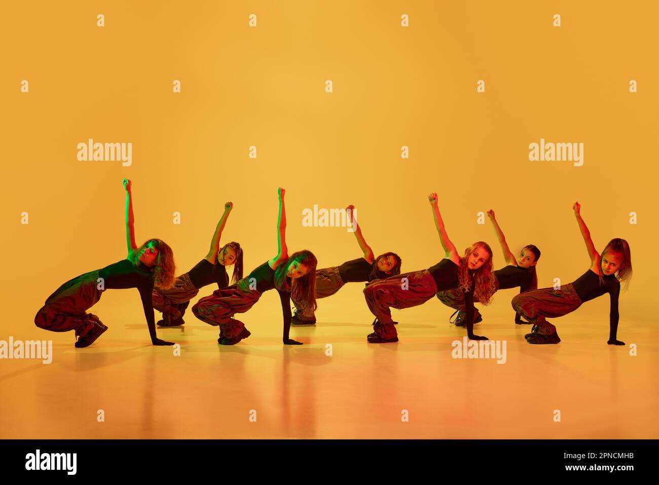 Contemp dance, hip-hop. Group of children, little girls in stylish ...