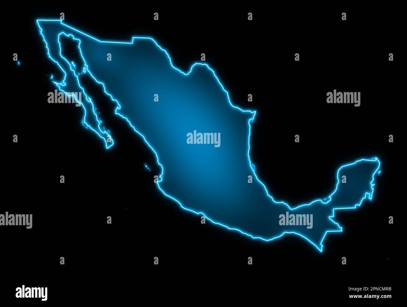mexico map blue glow futuristic design with black background Stock ...