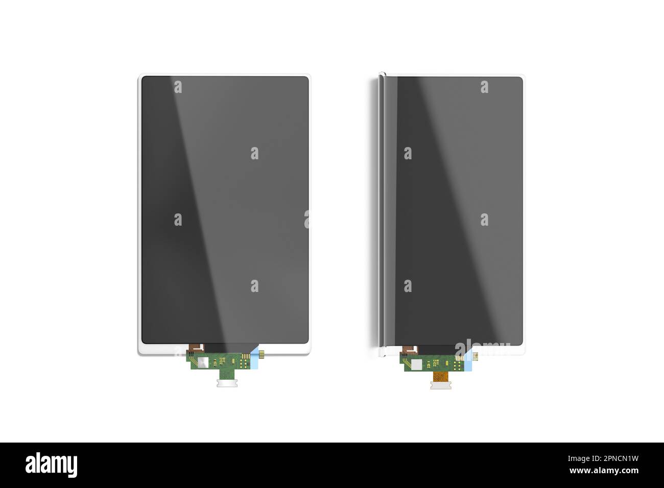 Blank black flexible rectangular display flat and folded mockup ...