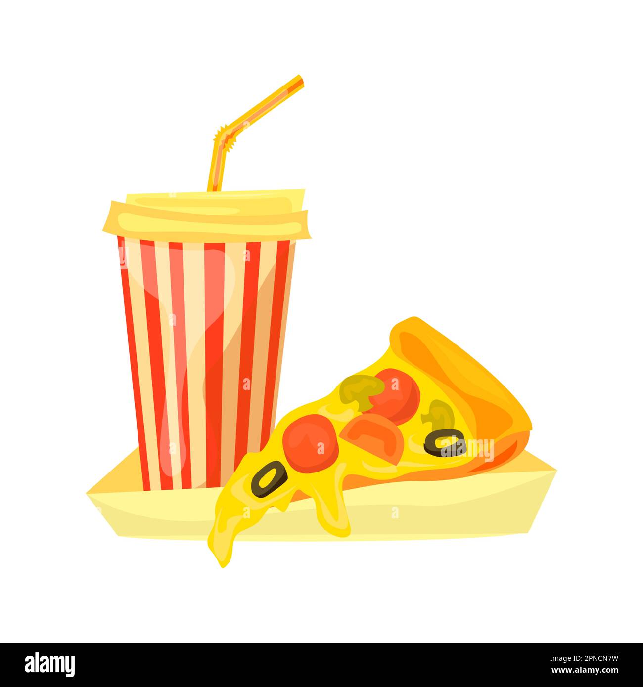 Cola and pizza illustration in color cartoon style. Editable vector ...
