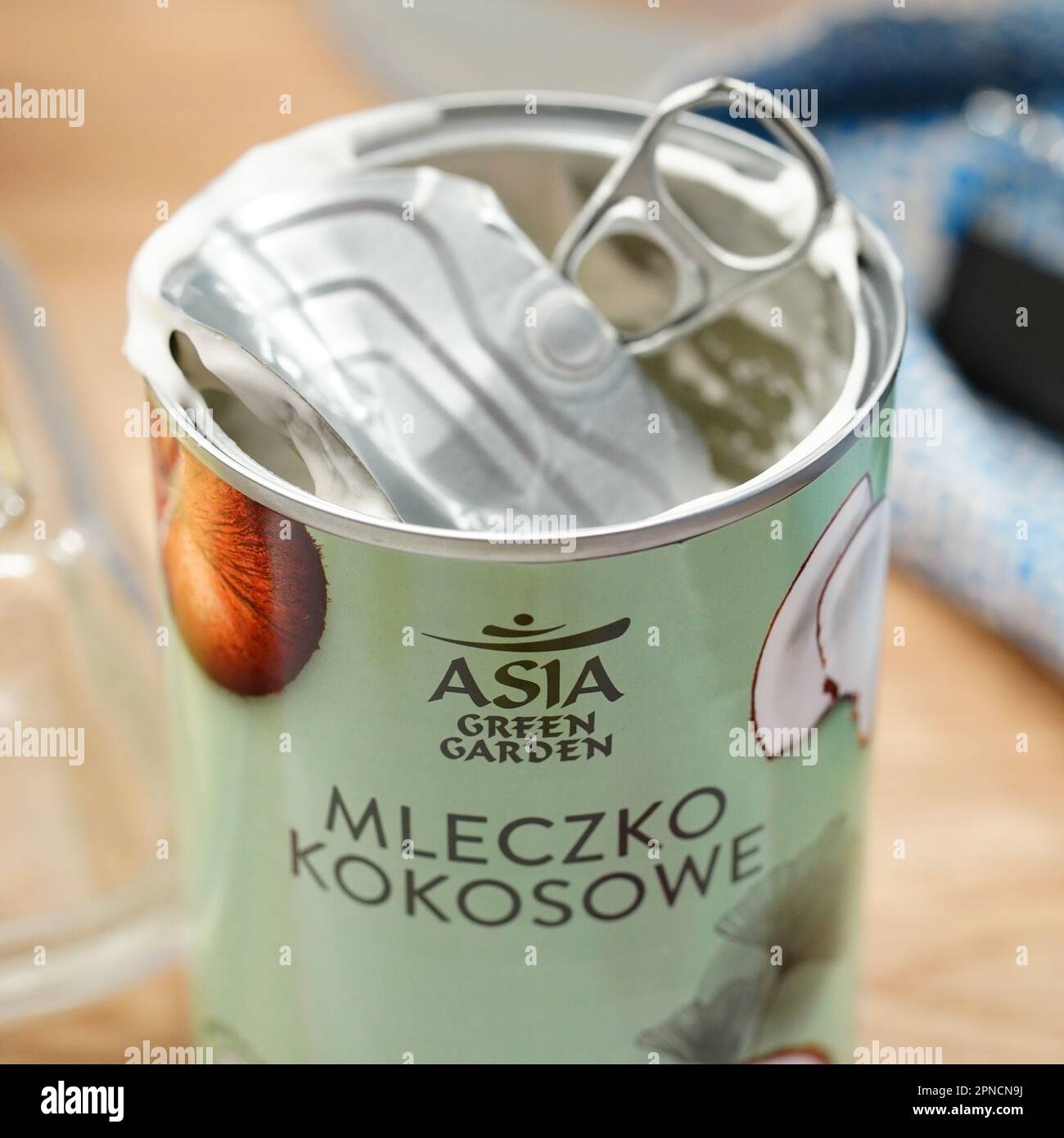 A high-resolution closeup photo of a can of Asian-style coconut milk ...