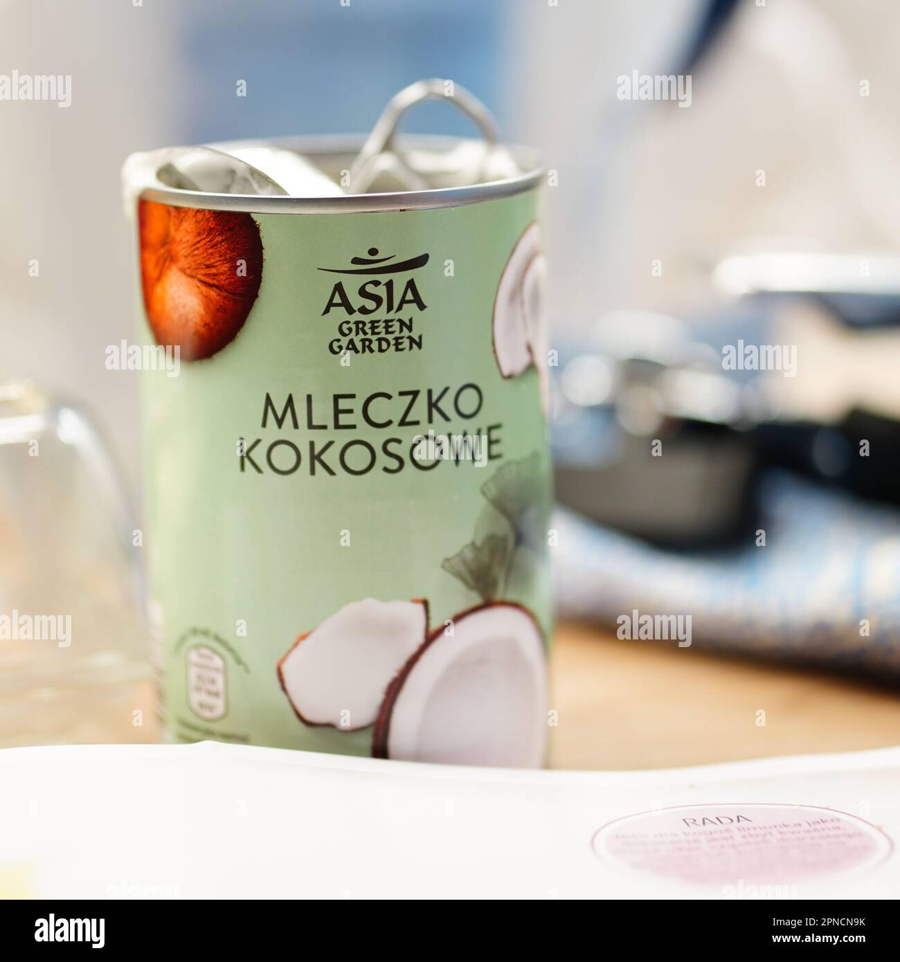 A high-resolution closeup photo of a can of Asian-style coconut milk ...