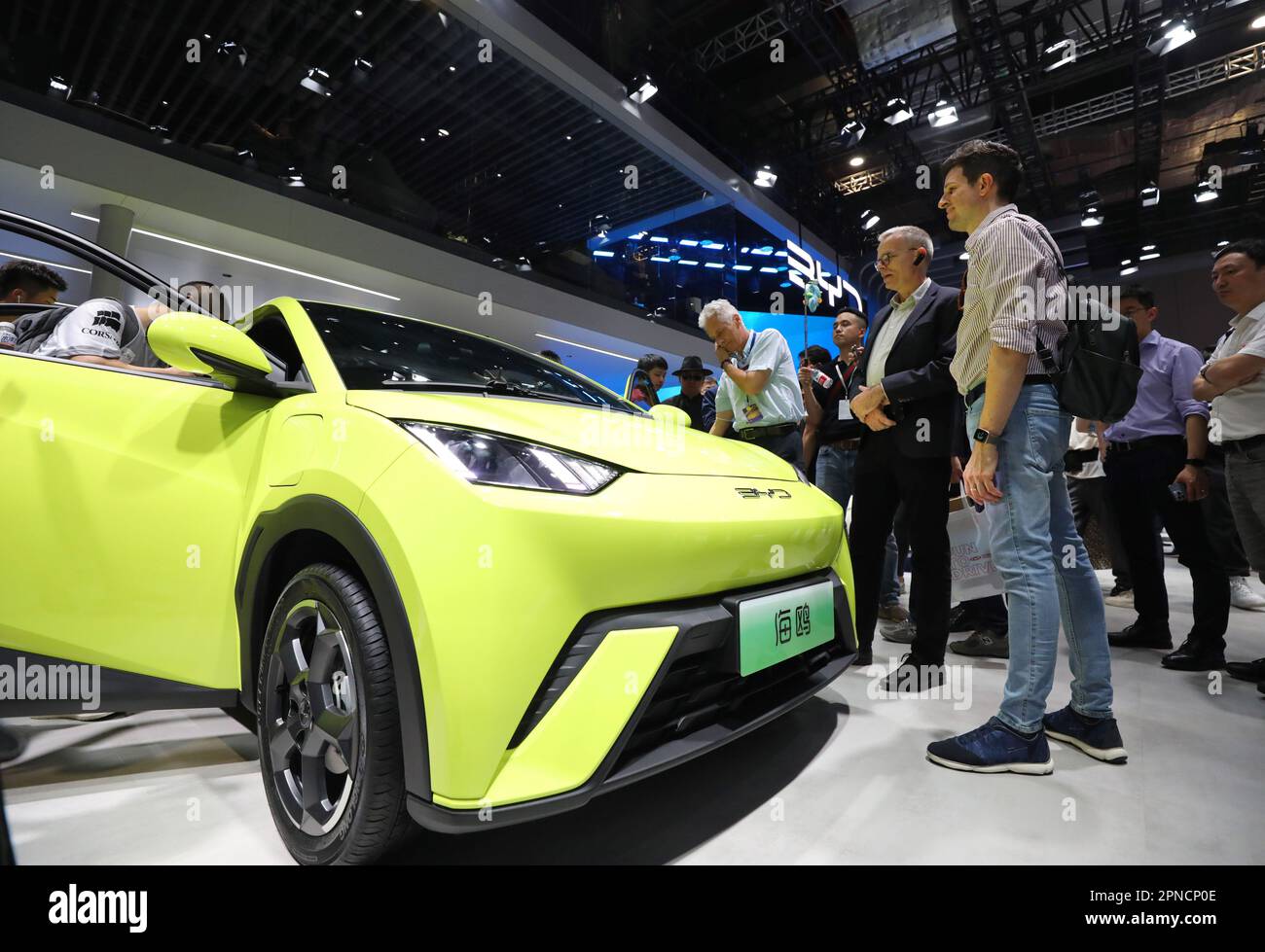 Shanghai, China. 18th Apr, 2023. A BYD Seagull is displayed at the 20th ...