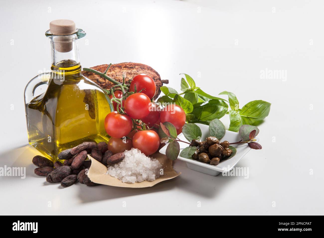 assorted flavors and condiments on a white background Stock Photo - Alamy