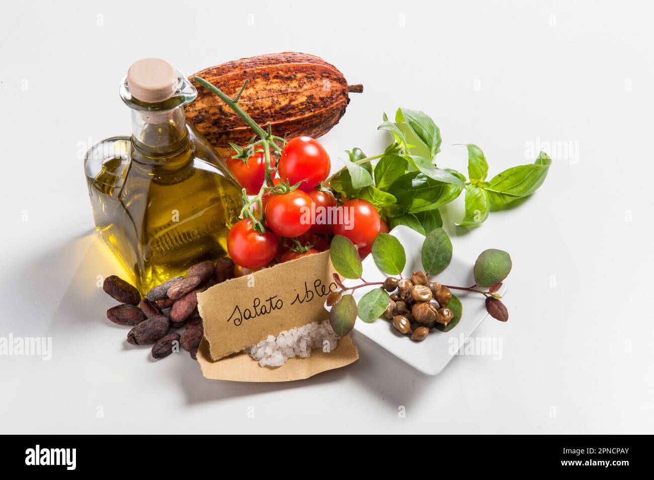 assorted flavors and condiments on a white background Stock Photo - Alamy