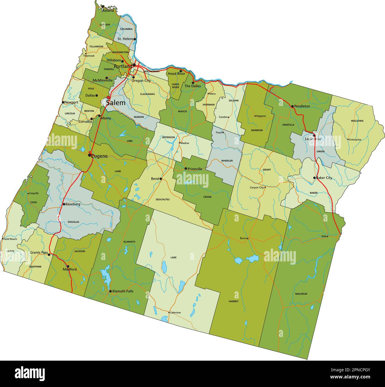 Highly detailed editable political map with separated layers. Oregon ...