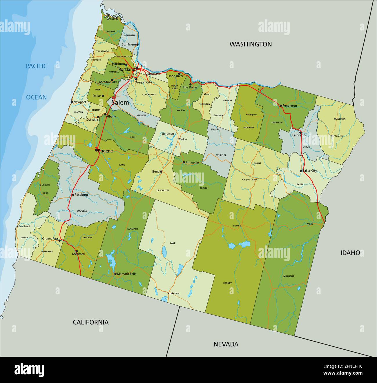 Highly detailed editable political map with separated layers. Oregon ...