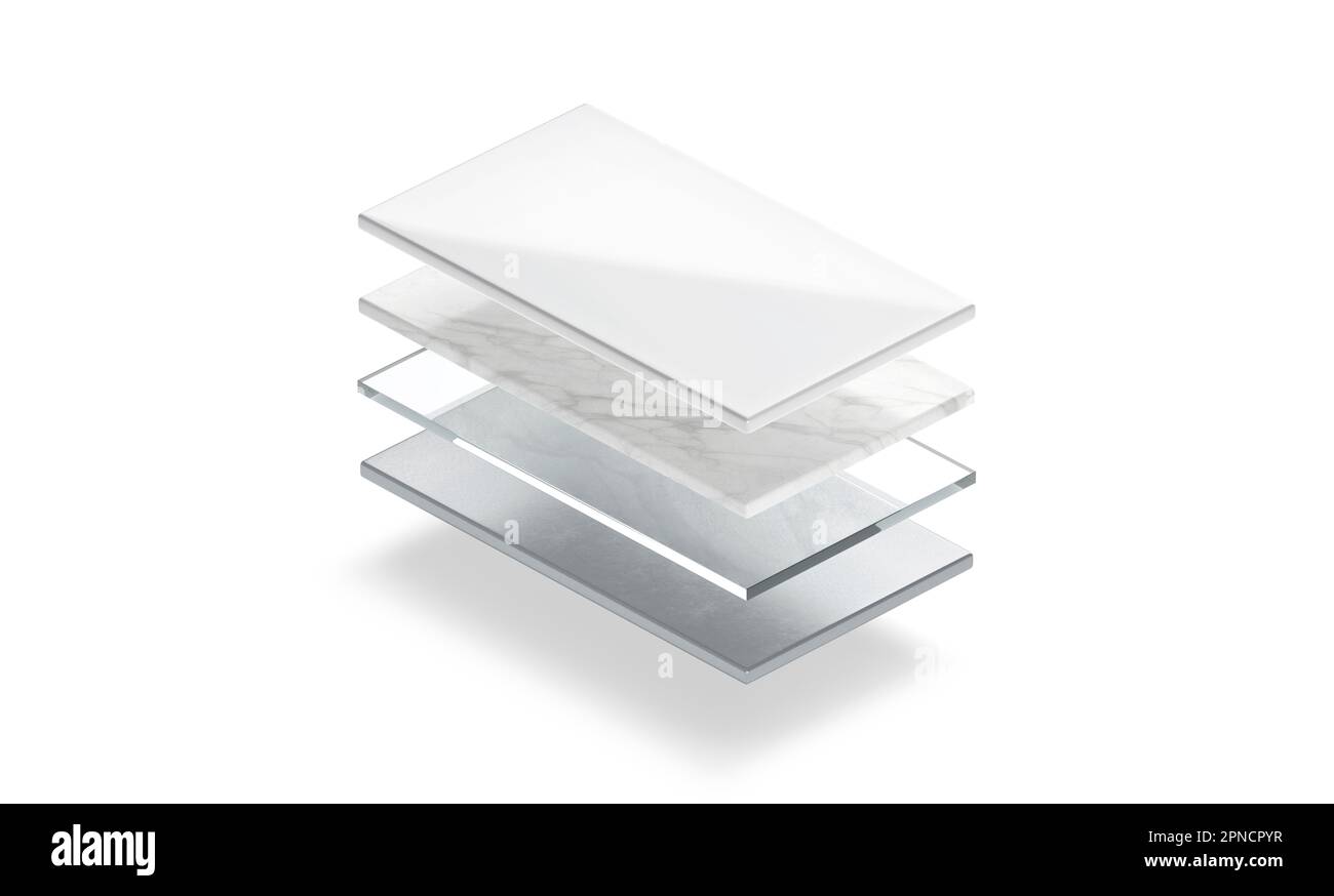 Blank white and transparent glass and marble material layers mockup ...