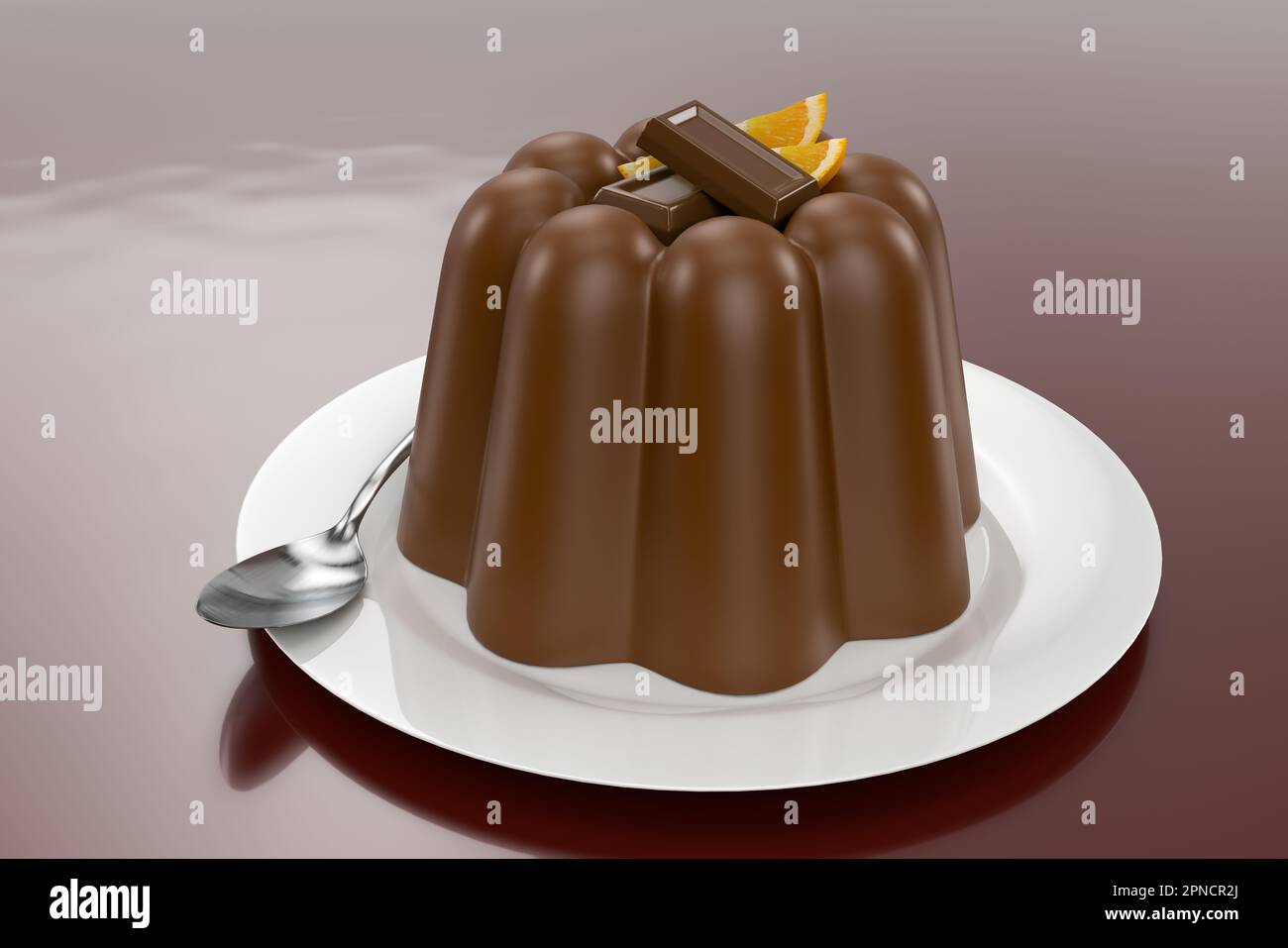 3d rendering - Chocolate Pudding on plate with spoon, high quality ...