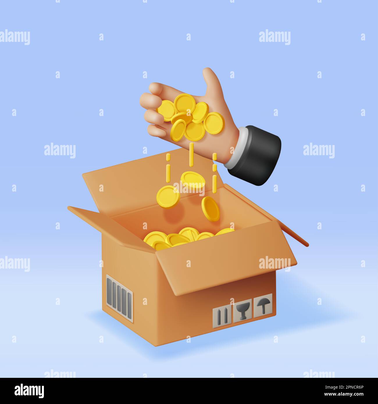 3D Cardboard Box with Gold Coins Inside Hand Stock Vector Image & Art ...