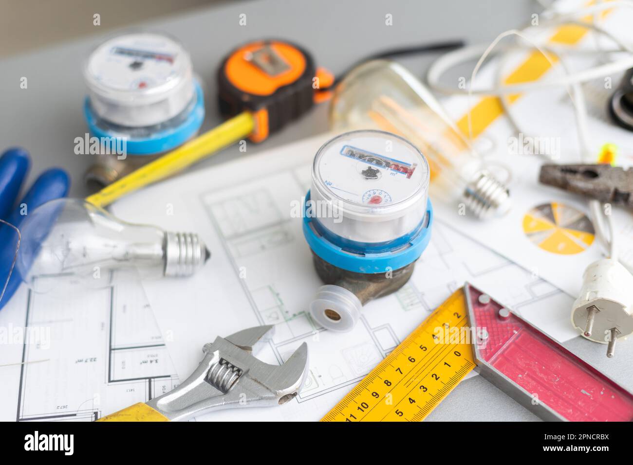 tools and design plan, sketchy Stock Photo - Alamy
