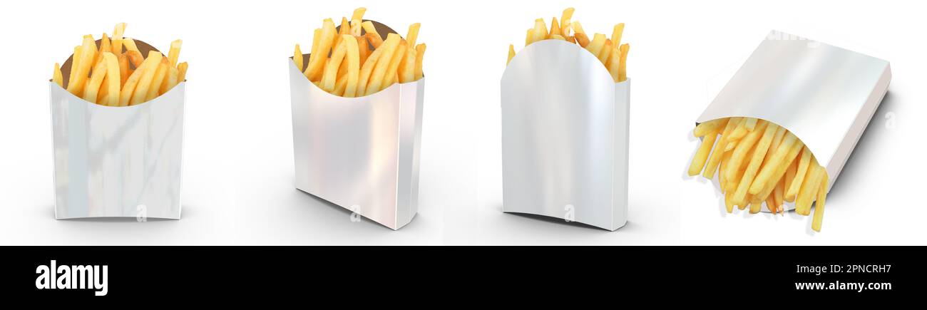 3D rendering - High resolution image French Fries box, four different ...