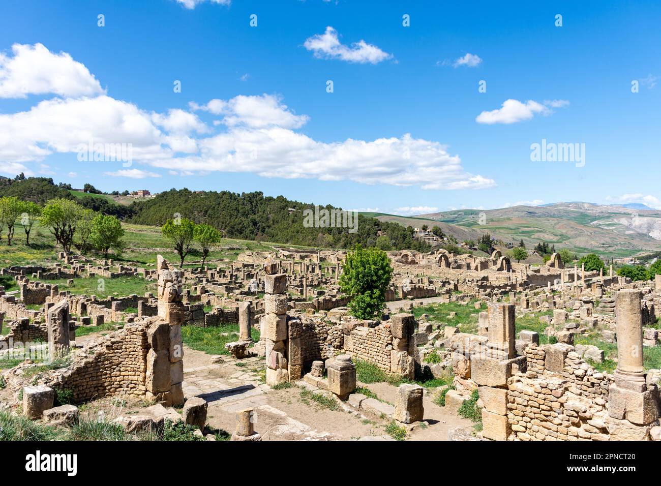 Panoramic view of the Roman ruins of the ancient city of Cuicul-Djemila ...