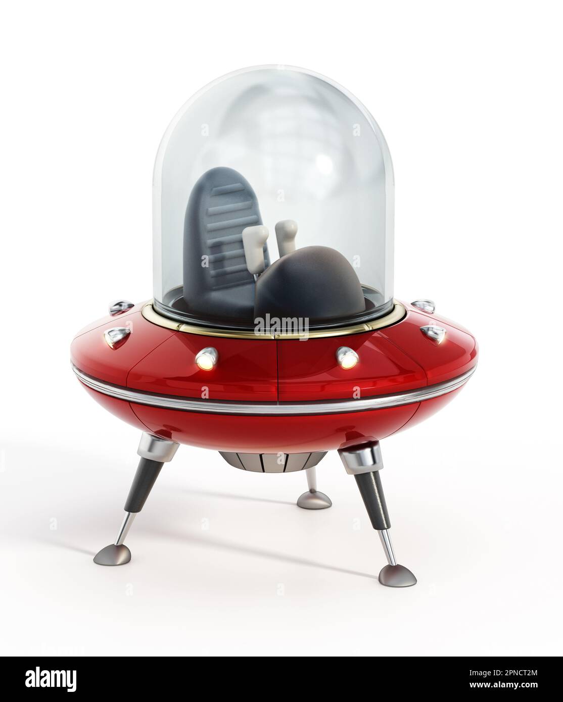 Retro cartoon UFO isolated on white background. 3D illustration Stock ...