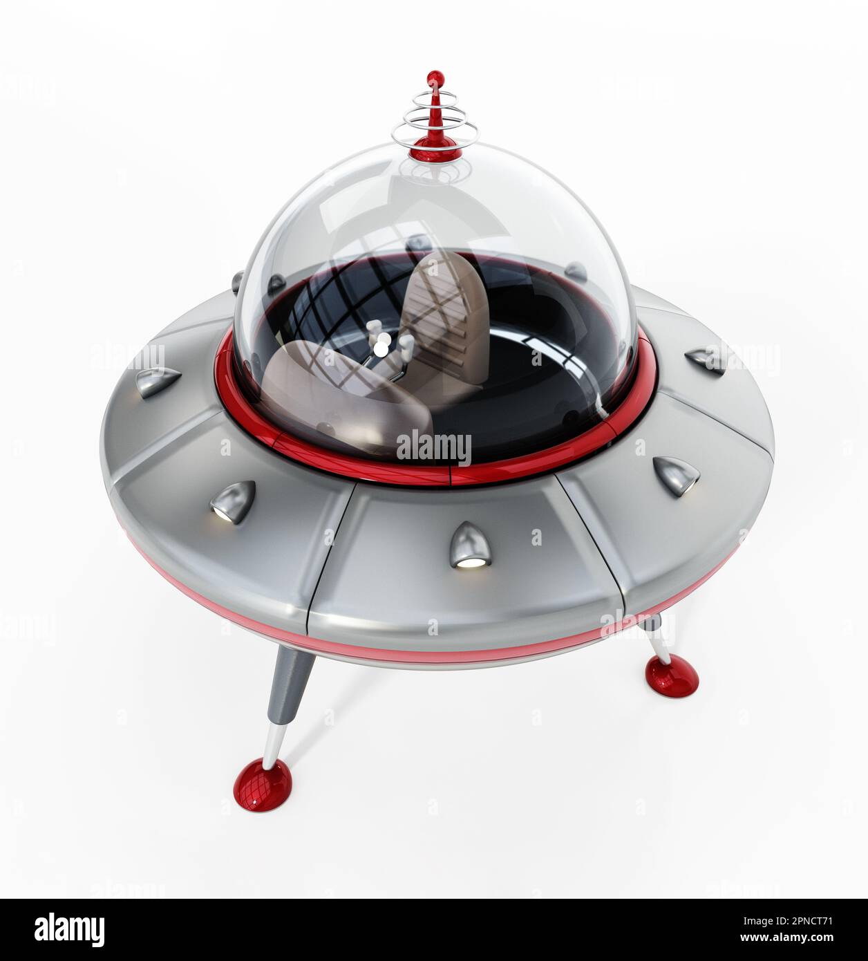 Retro cartoon UFO isolated on white background. 3D illustration Stock ...