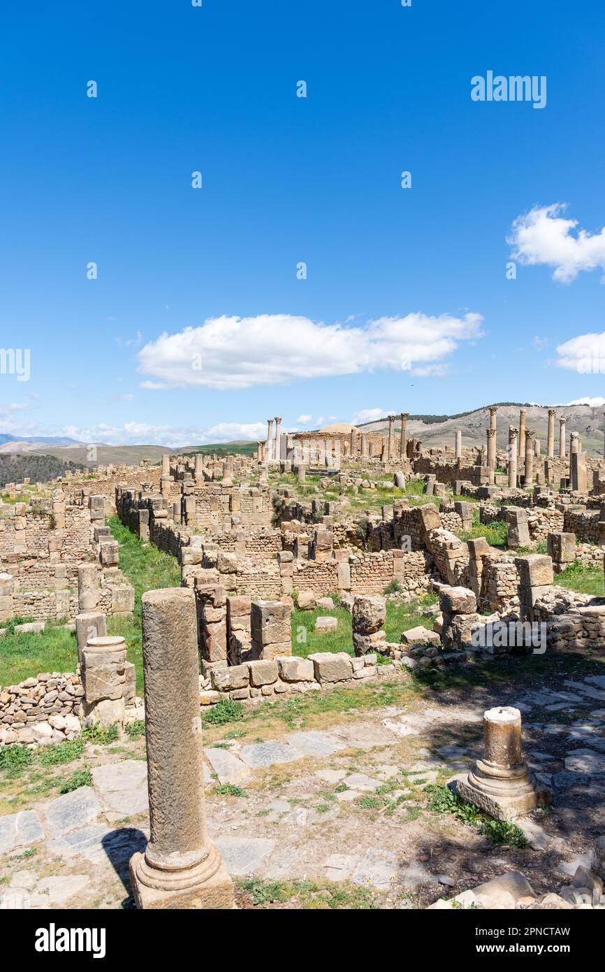 View of Roman columns in the ancient city of Cuicul-Djemila. UNESCO ...