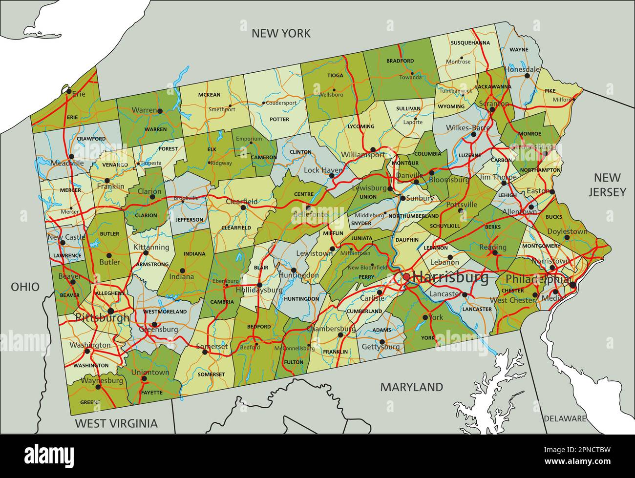 Highly detailed editable political map with separated layers ...