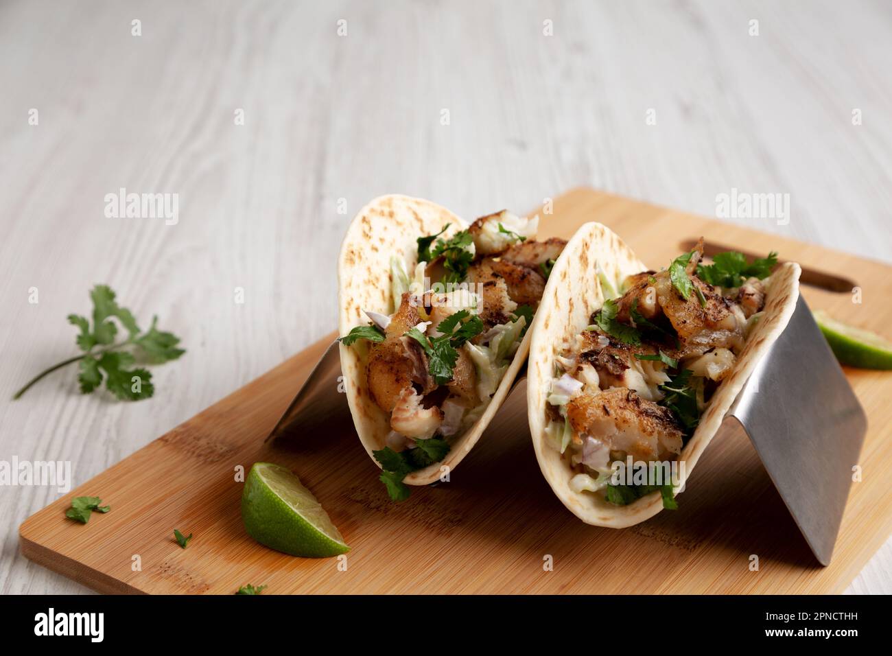 Homemade Fresh Fish Tacos, side view. Copy space Stock Photo - Alamy
