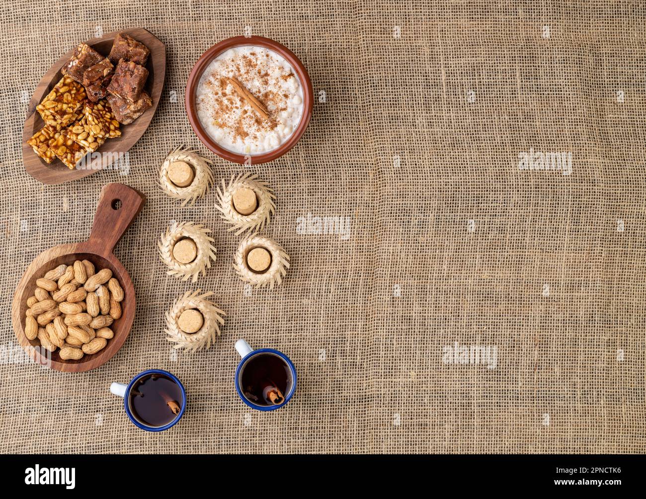 Typical brazilian june festival food over jute fabric. Festa junina ...