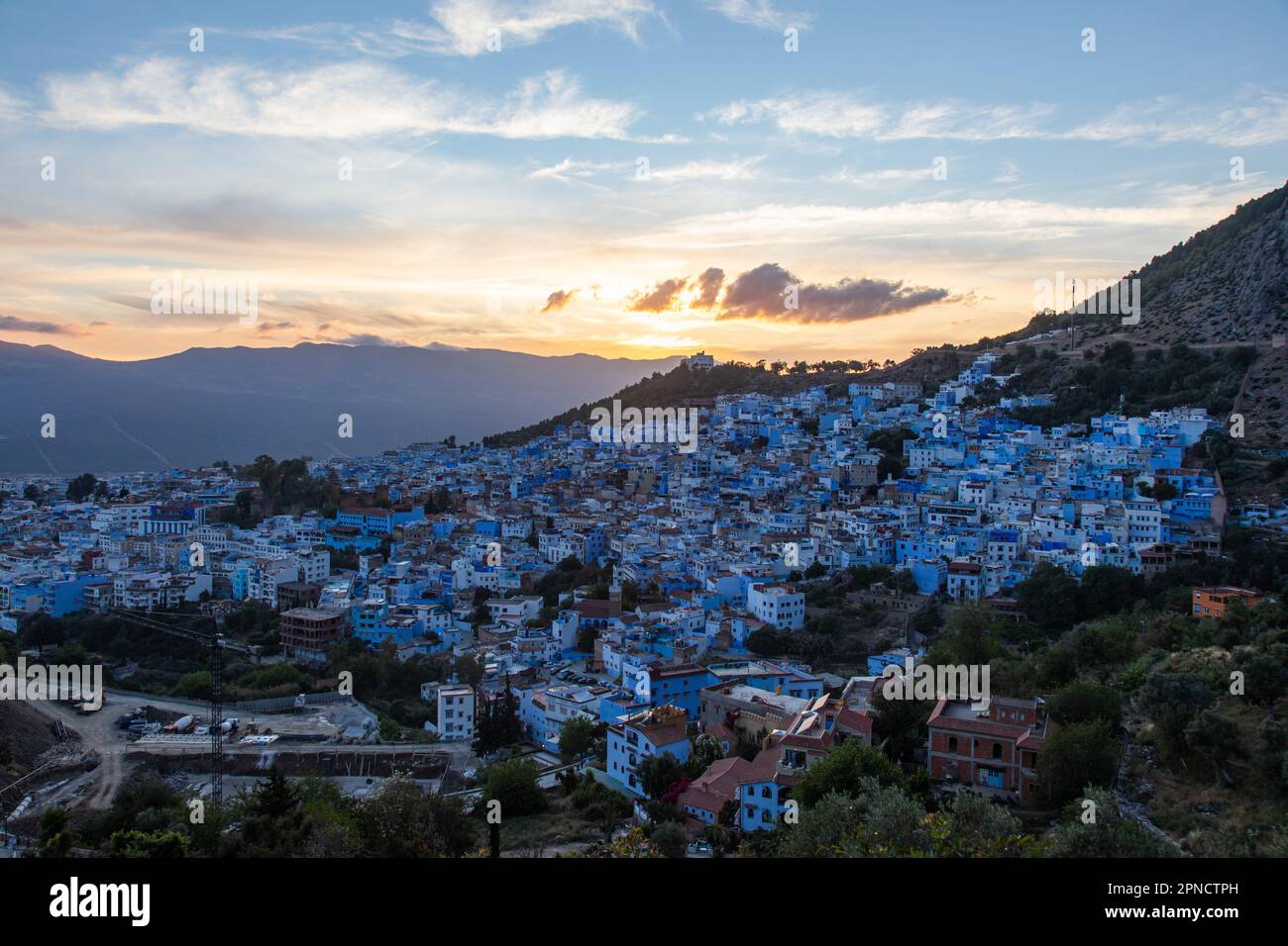 Chefchaouen, Morocco 2022: panoramic night view of the touristic blue ...