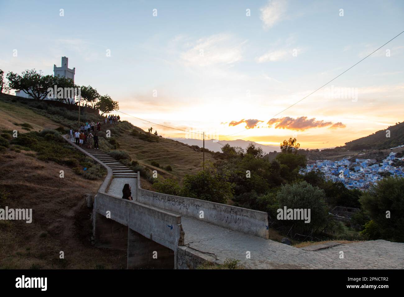 Chefchaouen, Morocco 2022: panoramic night view of the touristic blue ...