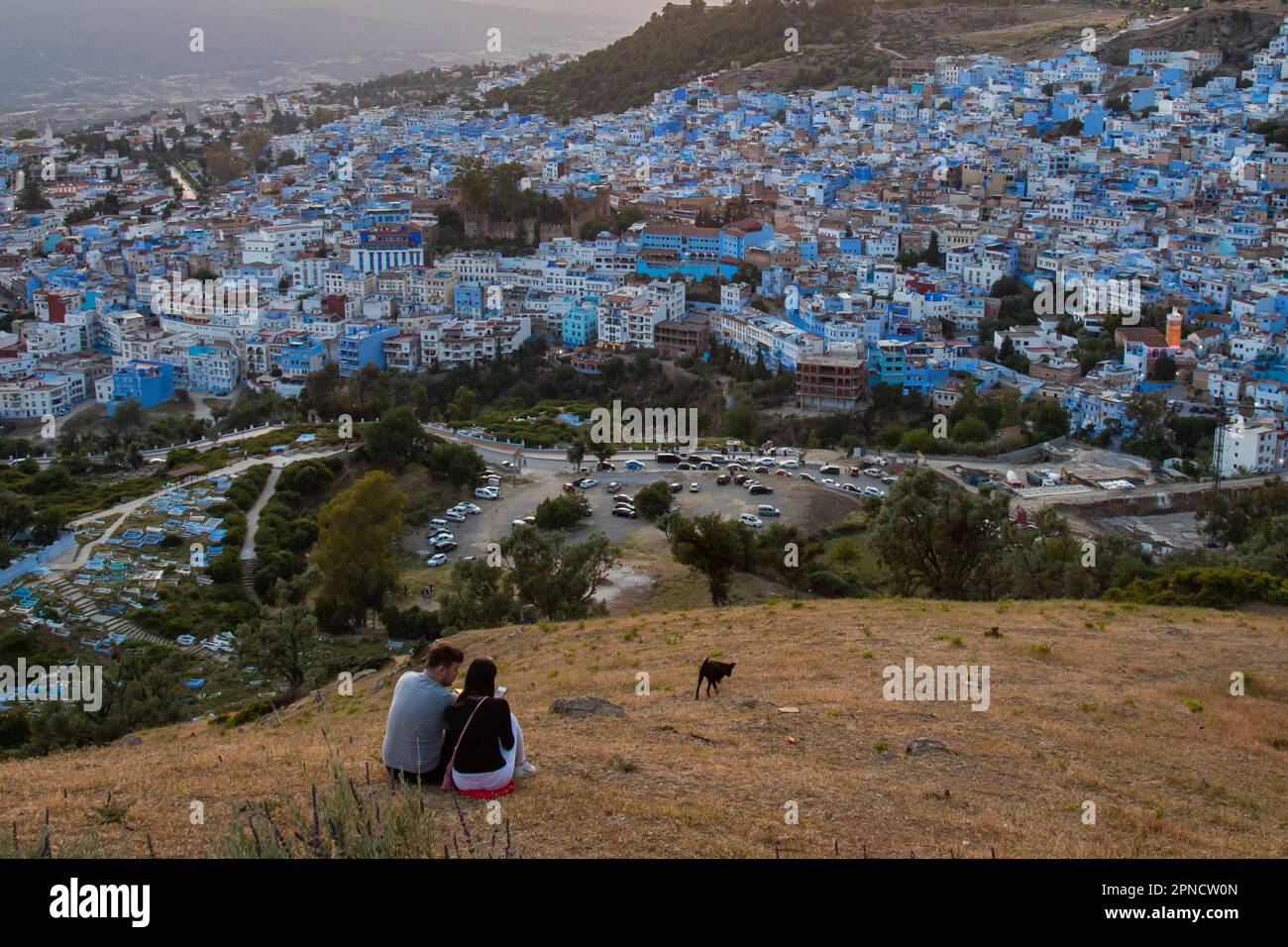Chefchaouen, Morocco 2022: people wathching sunset on the hill ...