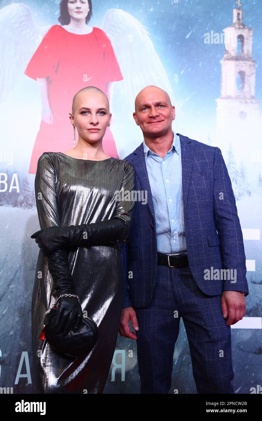 Moscow. Actors Alisa Vedinyapina and Viktor Pashkin at the premiere of ...