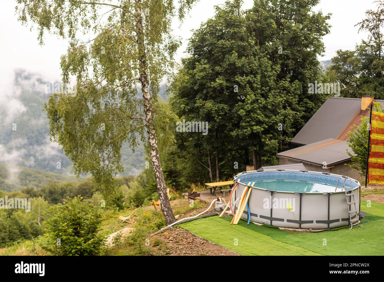 landscape view of swimming pool and top of mountain view and nature ...