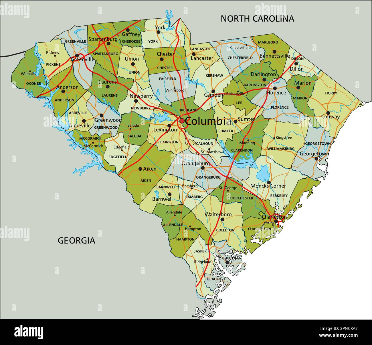 Highly detailed editable political map with separated layers. South ...