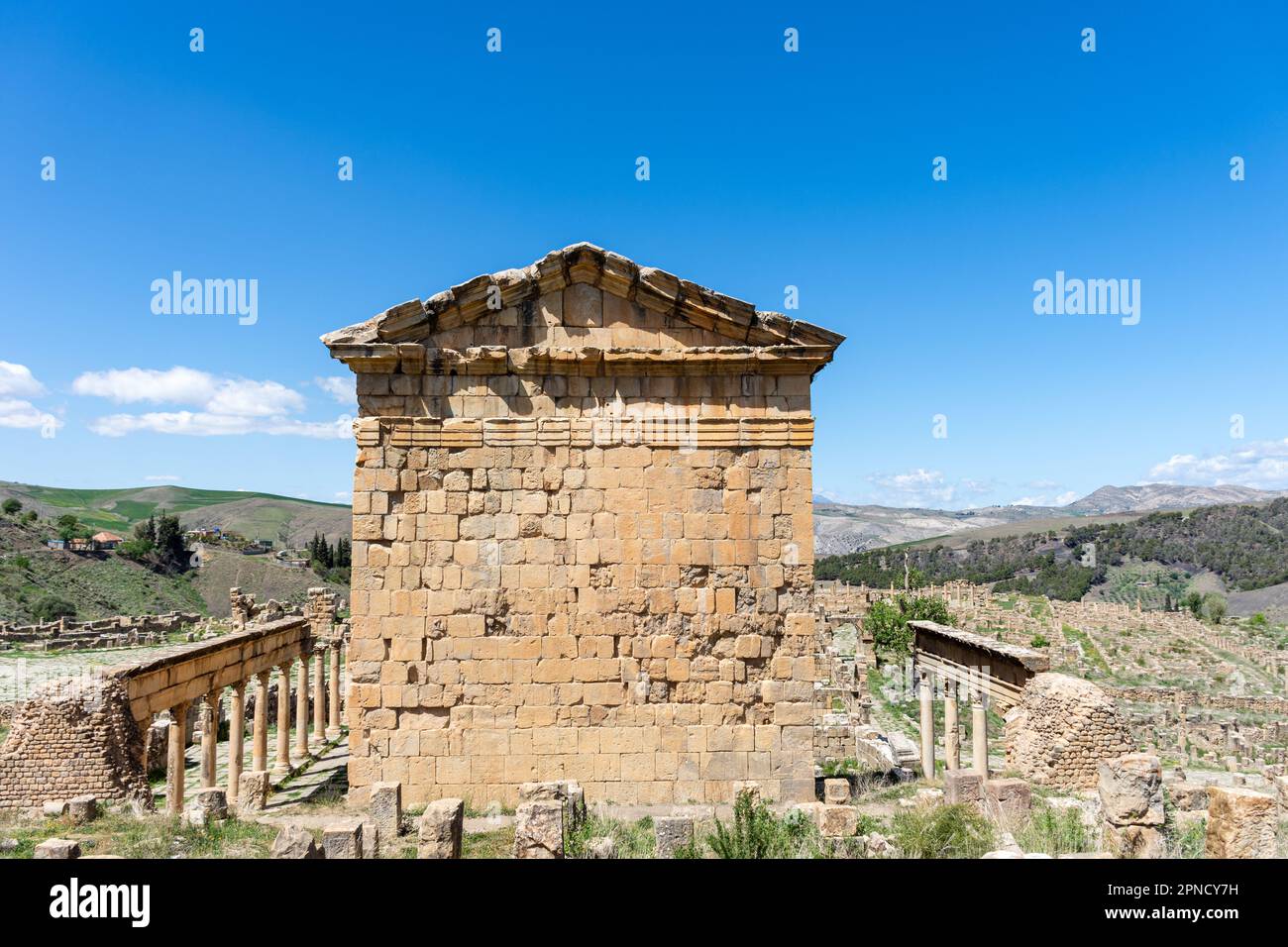View of (Temple of Gens Septimia) in the ancient city of Cuicul-Djemila ...
