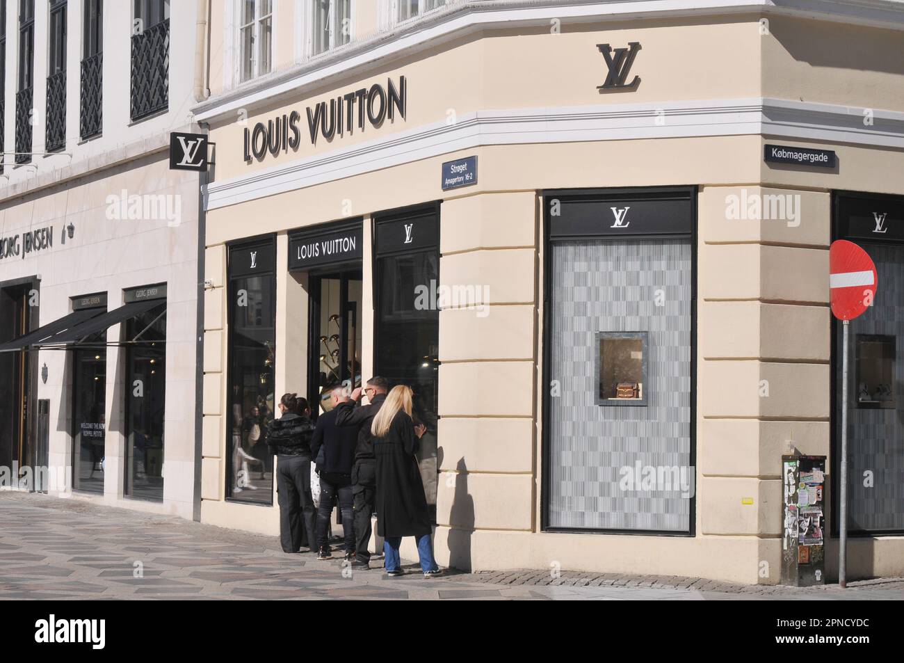 Copenhagen /Denmark/18 April 2023/ Louis Vuittons store and shopper with louis Vuittons bag on ...