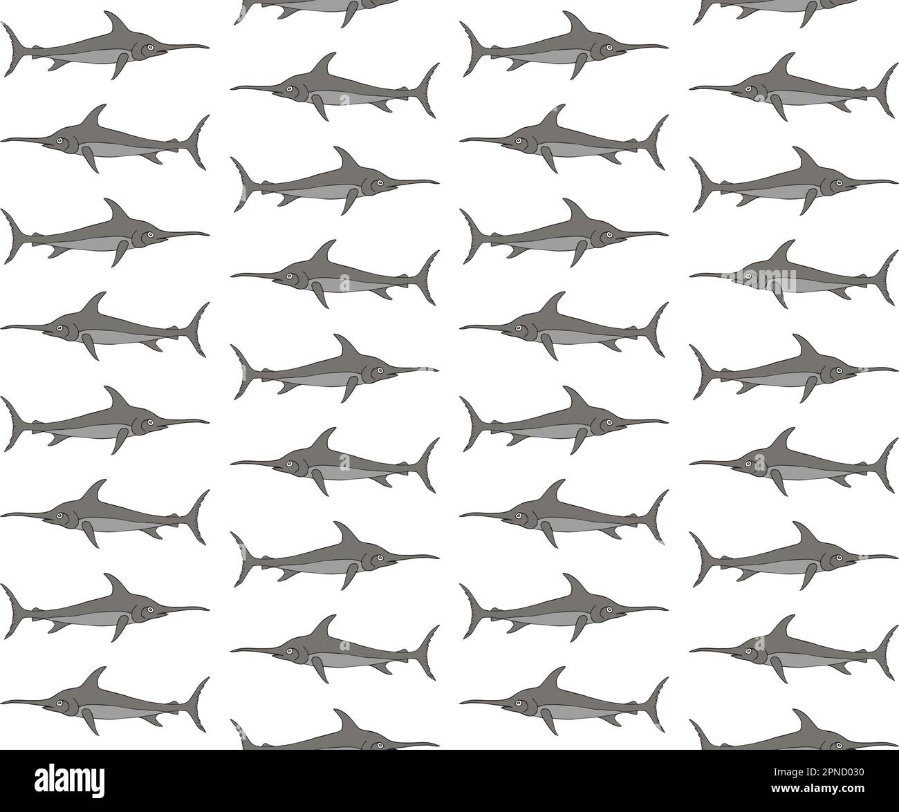 Vector seamless pattern of hand drawn doodle sketch colored swordfish ...