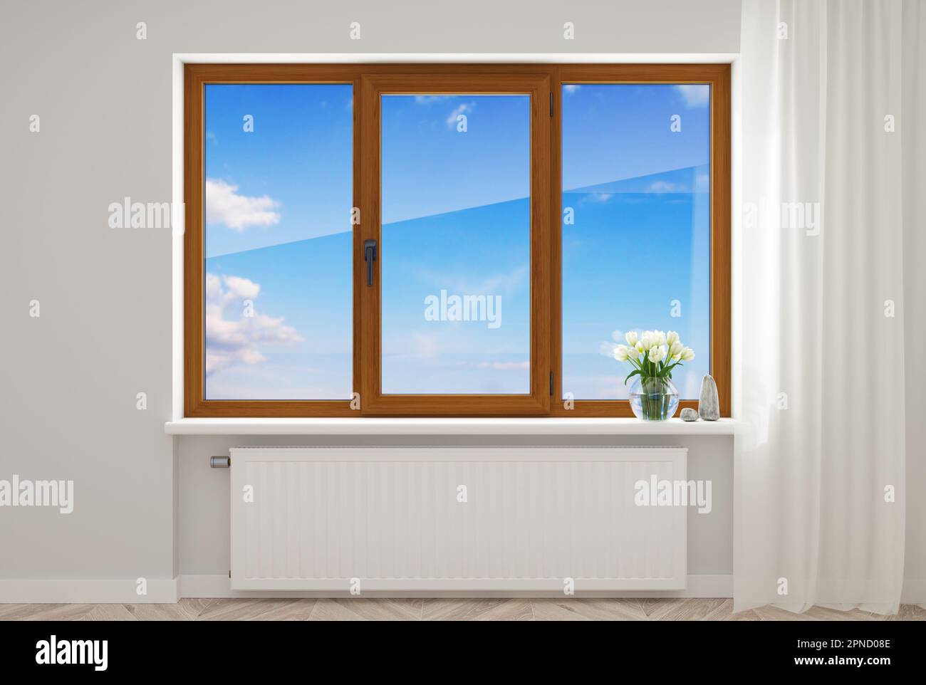 Wooden plastic window in the new room Stock Photo - Alamy