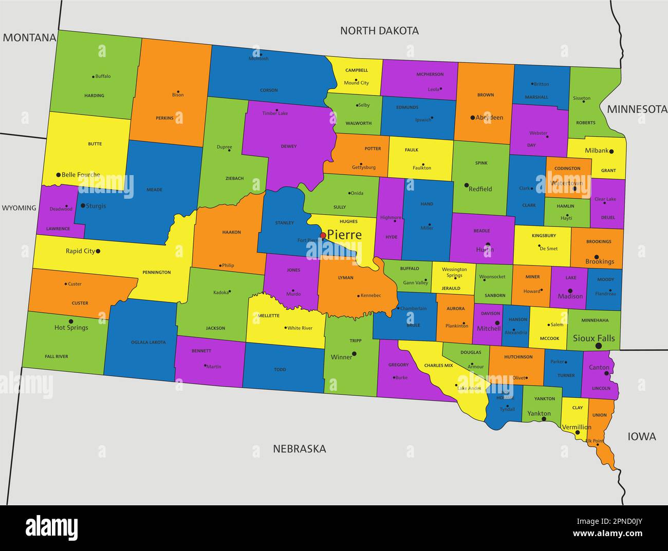 Political map of south dakota Stock Vector Images - Alamy