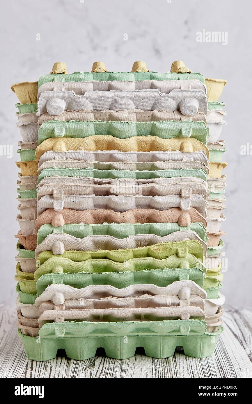 Recycled, sustainable, zero waste, natural lifestyle, packaging waste concept. Eggs disposable ...