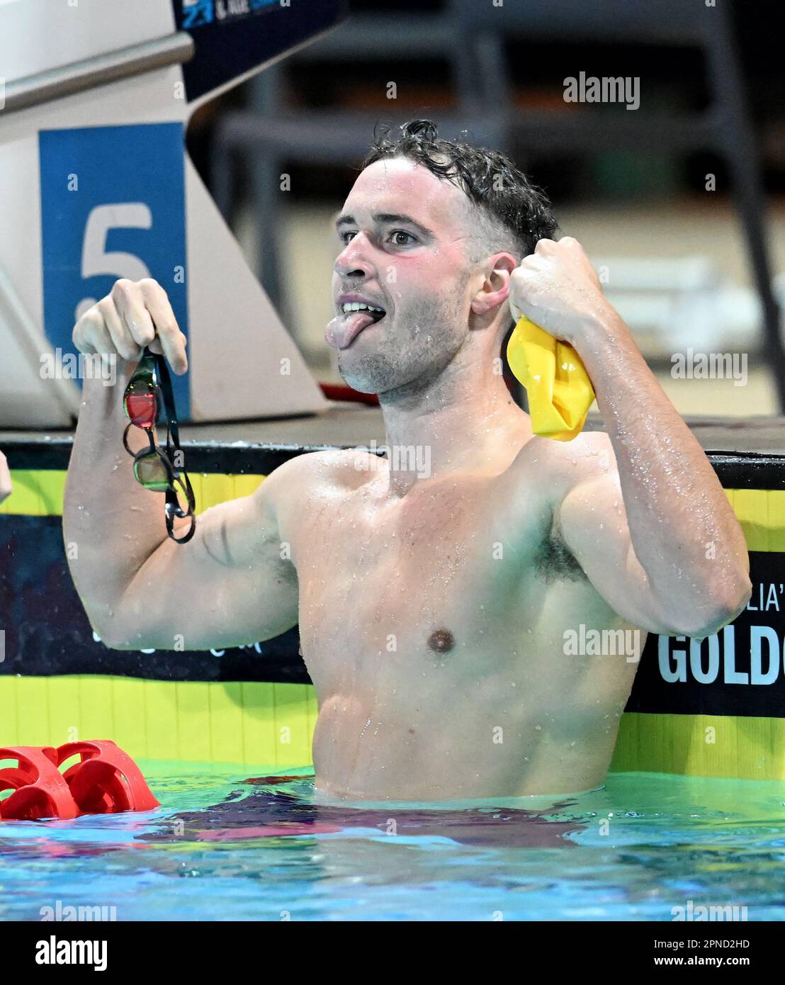 Benjamin Hance celebrates winning the mens 100 metre Backstroke Multi ...