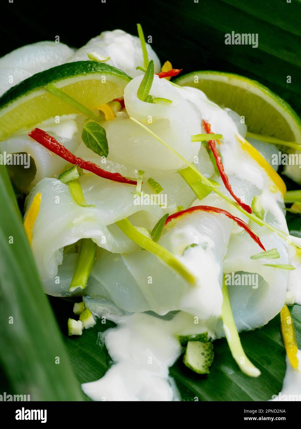 Cod fish in strips with lemon slices Stock Photo - Alamy