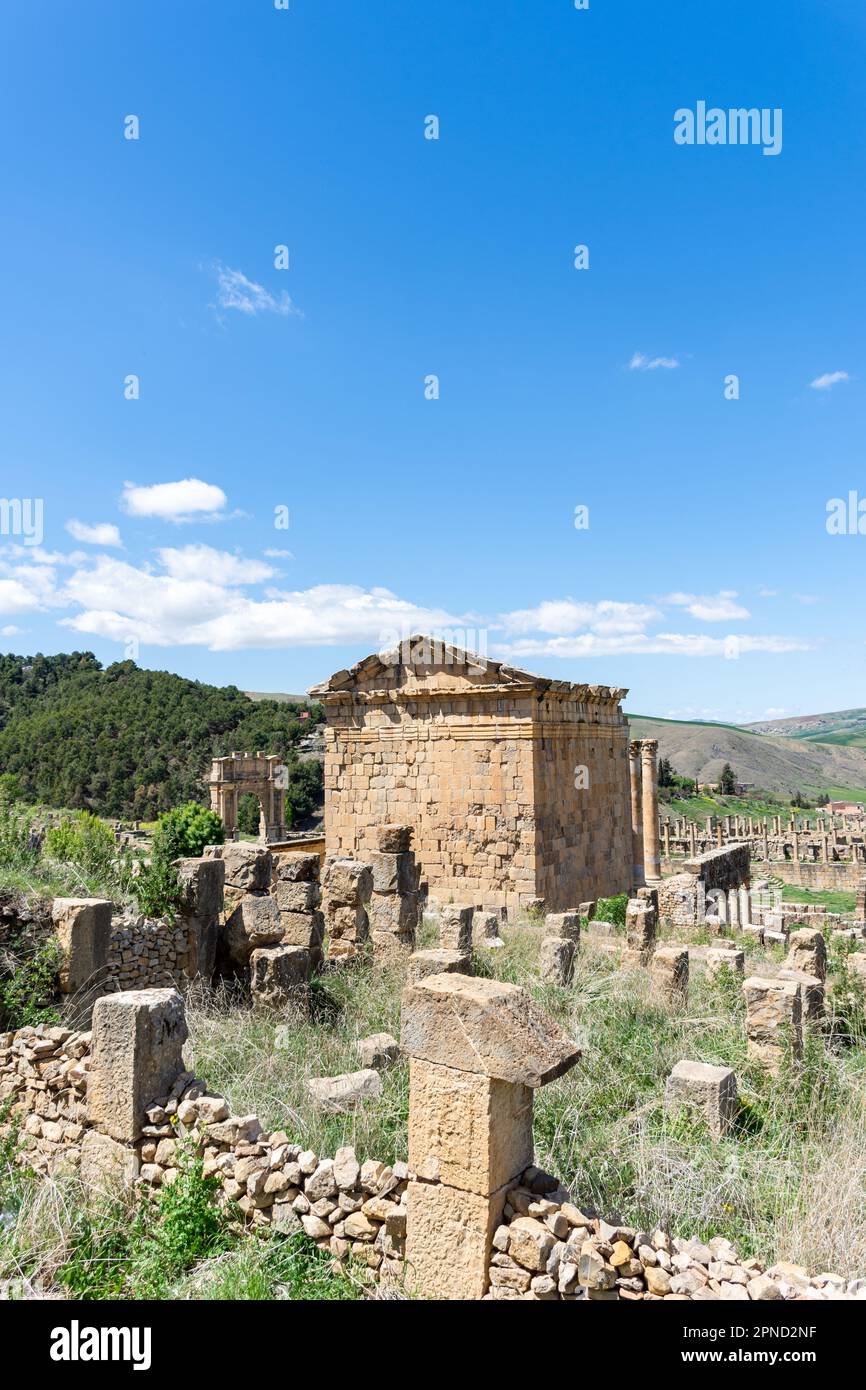 View of (Temple of Gens Septimia) in the ancient city of Cuicul-Djemila ...