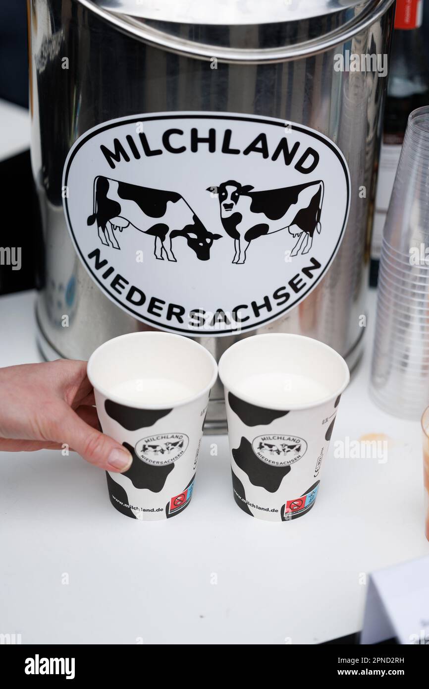 Bissendorf, Germany. 18th Apr, 2023. Cups ("Milchland Niedersachsen ...