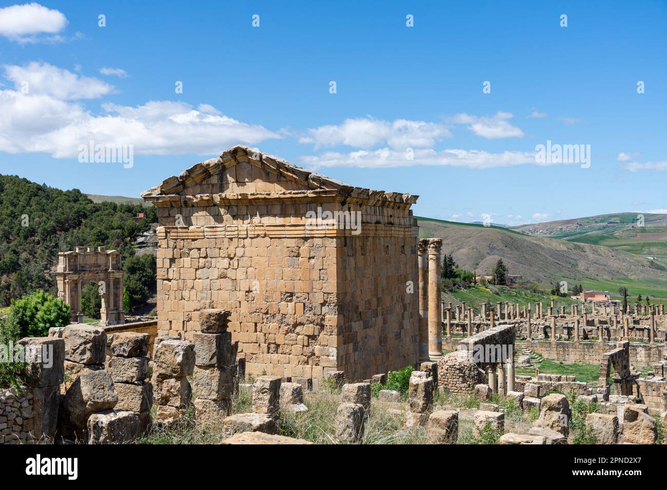 View of (Temple of Gens Septimia) in the ancient city of Cuicul-Djemila ...