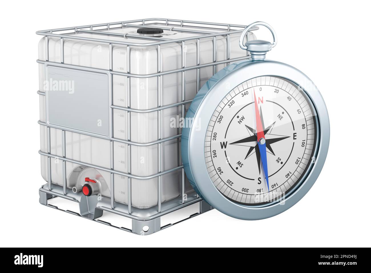 Intermediate bulk container with compass, 3D rendering isolated on ...