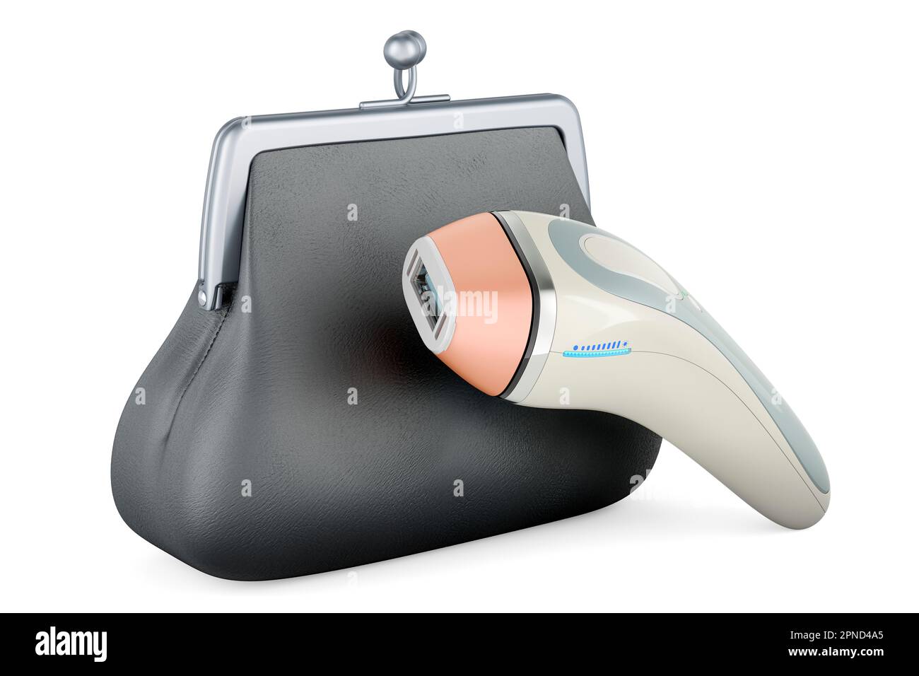 Laser hair removal with coin purse, 3D rendering isolated on white ...